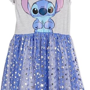 Disney Big Stitch Ruffle Sleeve Tulle Dress-Girls Sizes 4-16, Heather/Blue, 7-8