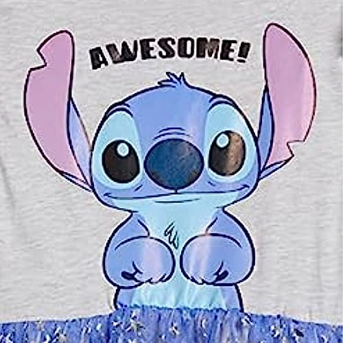 Disney Big Stitch Ruffle Sleeve Tulle Dress-Girls Sizes 4-16, Heather/Blue, 7-8