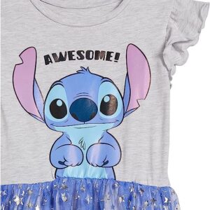 Disney Big Stitch Ruffle Sleeve Tulle Dress-Girls Sizes 4-16, Heather/Blue, 7-8