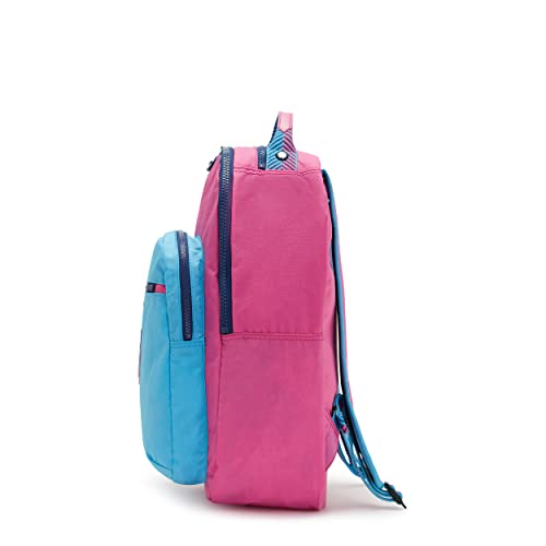 Kipling Women's Seoul 15” Laptop Backpack, Durable, Roomy with Padded Shoulder Straps, Nylon Bag, Pink Blue CBV2, 12.75''L x 17.25''H x 9''D