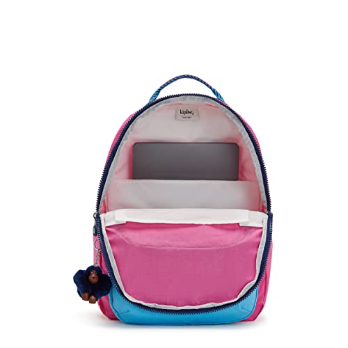 Kipling Women's Seoul 15” Laptop Backpack, Durable, Roomy with Padded Shoulder Straps, Nylon Bag, Pink Blue CBV2, 12.75''L x 17.25''H x 9''D