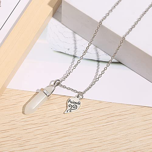 MIFYNN 2pcs Best Friends Crystal Necklace, Bullet Shape Gemstone Hexagonal Chakra Crystal Pendants Matching Heart Friendship Necklaces Set (B)