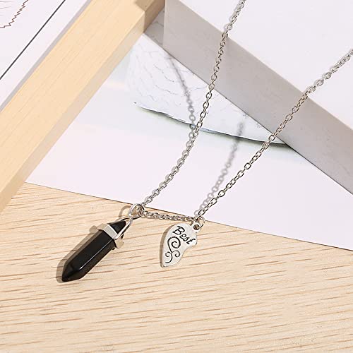 MIFYNN 2pcs Best Friends Crystal Necklace, Bullet Shape Gemstone Hexagonal Chakra Crystal Pendants Matching Heart Friendship Necklaces Set (B)