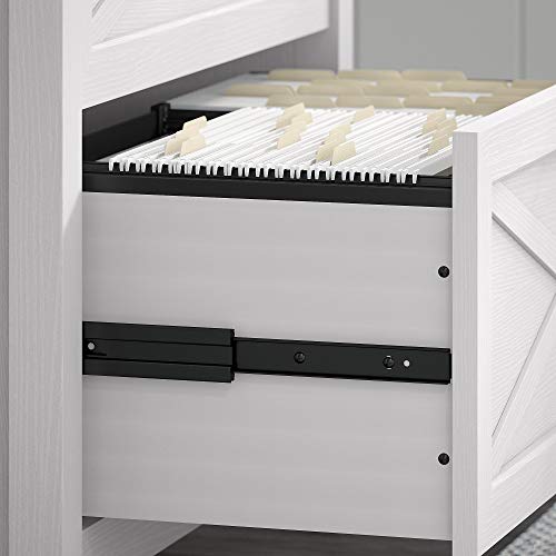 Bush Furniture Key West 60W L Shaped Desk, Pure White and Shiplap Gray & Key West 2 Drawer Lateral File Cabinet, Pure White Oak