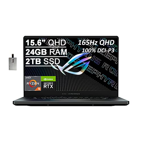 ASUS 2022 ROG Zephyrus 15.6" QHD 165Hz Gaming Laptop Computer, AMD Ryzen 9-5900HS, 16GB RAM, 2TB PCIe SSD, Backlit Keyboard, NVIDIA GeForce RTX 3080 Graphics, Win 10, Gray, 32GB USB Card