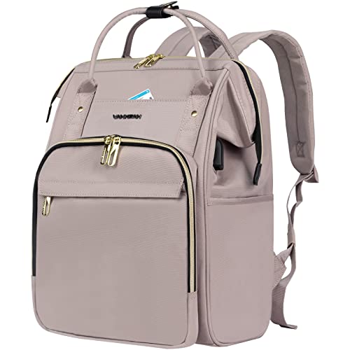 VANKEAN 15.6-16.2 Inch Laptop Backpack Carry On Backpack for Women Computer Work Backpack, Water Proof College Daypack Backpacks with USB Port RFID Pocket, Business Travel Backpack, Light Dusty Pink