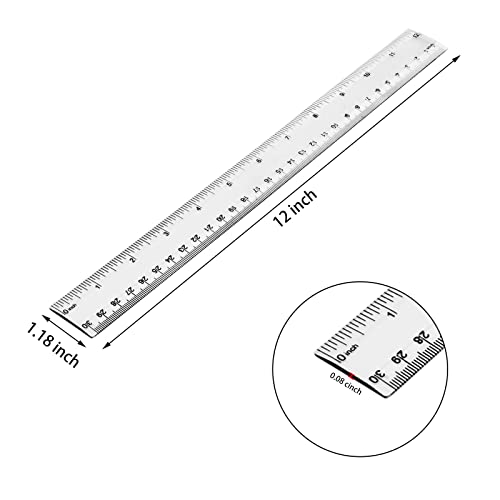 Hapeper 12 Inch Clear Plastic Straight Ruler Measuring Tool for Student School Office (10 Pack)