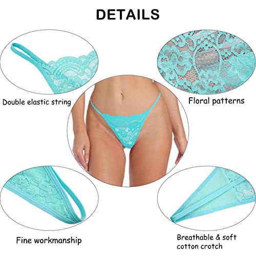 PSEFNAGX 6 Pieces Floral Micro T Back Low Rise Thongs Stretchy Underwear G-String Panties Size XXLarge