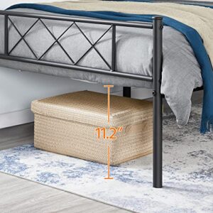 Yaheetech Twin XL Metal Platform Bed Frame Mattress Foundation with Headboard and Footboard No Box Spring Needed Under Bed Storage Steel Slats Black