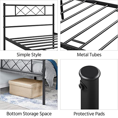 Yaheetech Twin XL Metal Platform Bed Frame Mattress Foundation with Headboard and Footboard No Box Spring Needed Under Bed Storage Steel Slats Black