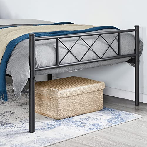 Yaheetech Twin XL Metal Platform Bed Frame Mattress Foundation with Headboard and Footboard No Box Spring Needed Under Bed Storage Steel Slats Black