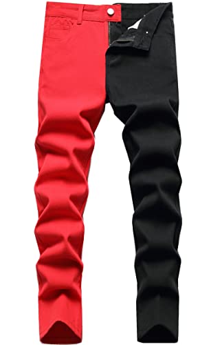 Boy's Regular Fit Patchwork Black&Red Street Style Fashion Casual Jeans Pants for Kids,L0115,8