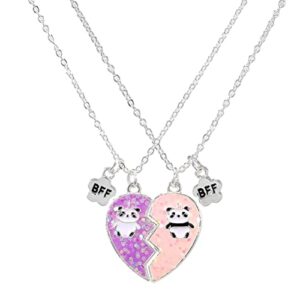 colorful bling 2pcs/set best friends broken heart puzzle rainbow koala pendant necklace best friends forever bff friendship jewelry for women girls teens-d panda