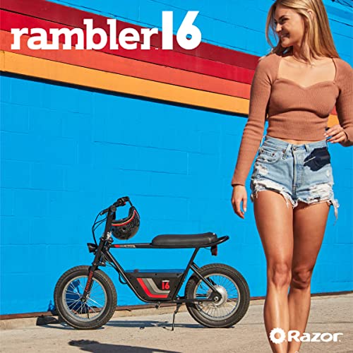 Razor Rambler 16 – 36V Electric Minibike with Retro Style, Up to 15.5 MPH, Up to 11.5 Miles Range, Wide, Rugged 16" Air-Filled Tires, Powerful 350 Watt Hub-Driven Motor