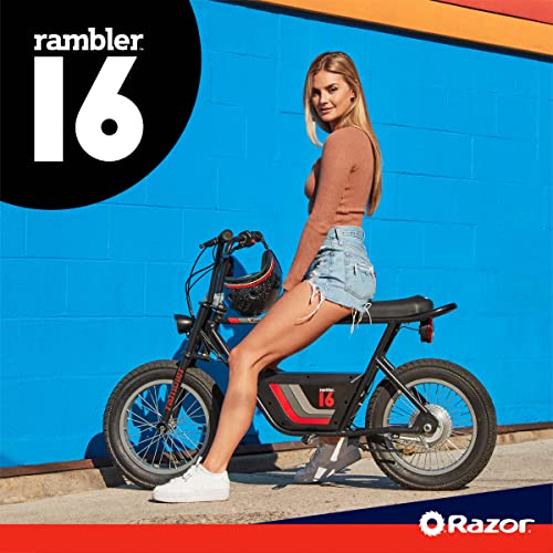 Razor Rambler 16 – 36V Electric Minibike with Retro Style, Up to 15.5 MPH, Up to 11.5 Miles Range, Wide, Rugged 16" Air-Filled Tires, Powerful 350 Watt Hub-Driven Motor