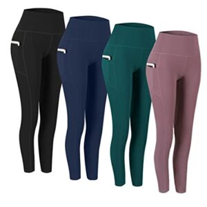 Fengbay 4 Pack High Waist Yoga Pants, Pocket Yoga Pants Tummy Control Workout Leggings 4 Way Stretch Leggings with Pockets