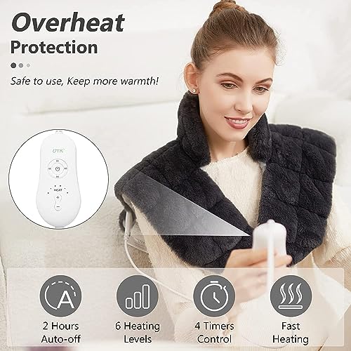 UTK Weighted Heating Pad for Neck and Shoulders,24"x 20" Extra Large Heated Neck Shoulder Wrap, Electric Neck and Shoulder Heat Pad with Auto Shut Off, 6 Heat Settings,Tourmaline Beads