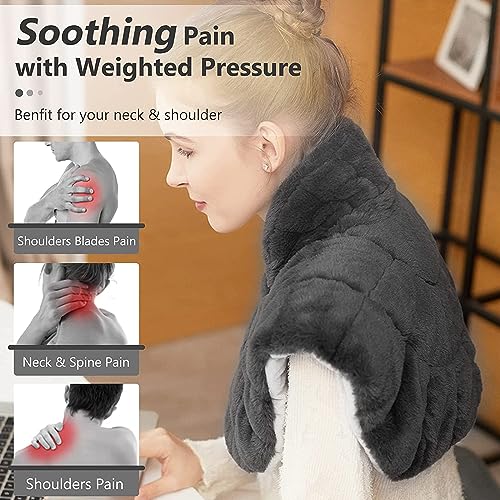 UTK Weighted Heating Pad for Neck and Shoulders,24"x 20" Extra Large Heated Neck Shoulder Wrap, Electric Neck and Shoulder Heat Pad with Auto Shut Off, 6 Heat Settings,Tourmaline Beads