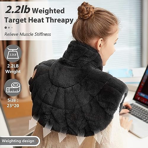 UTK Weighted Heating Pad for Neck and Shoulders,24"x 20" Extra Large Heated Neck Shoulder Wrap, Electric Neck and Shoulder Heat Pad with Auto Shut Off, 6 Heat Settings,Tourmaline Beads