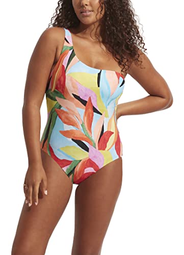 Seafolly Women's Standard Shoulder One Piece Swimsuit, Tropfest Aquamarine, 6