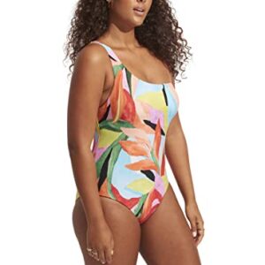 Seafolly Women's Standard Shoulder One Piece Swimsuit, Tropfest Aquamarine, 6