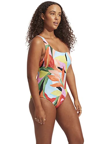 Seafolly Women's Standard Shoulder One Piece Swimsuit, Tropfest Aquamarine, 6