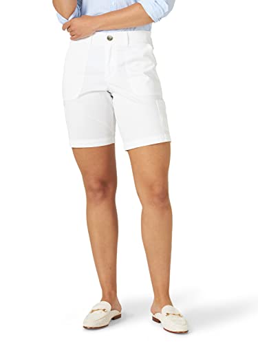 Lee Women's Flex-to-Go Mid-Rise Cargo Bermuda Short, White, 14 Petite