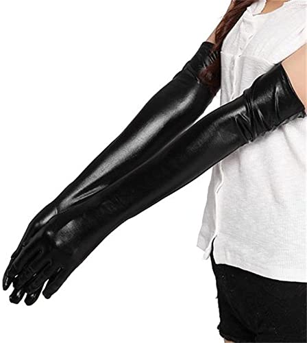 Achsoo Women's Faux Leather Sexy Long Gloves Sexy Wet Look Latex Elbow Length Long Gloves (Black(Patent Leather))