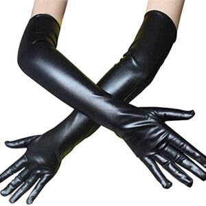 Achsoo Women's Faux Leather Sexy Long Gloves Sexy Wet Look Latex Elbow Length Long Gloves (Black(Patent Leather))