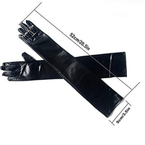 Achsoo Women's Faux Leather Sexy Long Gloves Sexy Wet Look Latex Elbow Length Long Gloves (Black(Patent Leather))