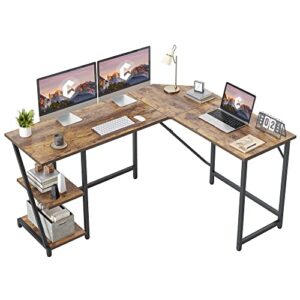 cubicubi l shaped computer desk, 59.1 inch industrial office desk with storage shelves, rustic wood and metal corner desk for home office rustic brown