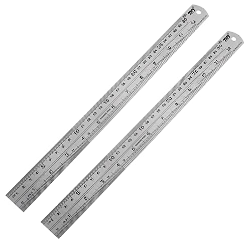 YYJ HOME Metal Ruler, 12 inch Ruler and Metal Rule 30 Centimeters and inch Ruler Steel Rulers Drawing Ruler, Measuring Ruler 12 inch 2 Pieces Silver