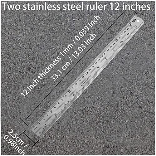 YYJ HOME Metal Ruler, 12 inch Ruler and Metal Rule 30 Centimeters and inch Ruler Steel Rulers Drawing Ruler, Measuring Ruler 12 inch 2 Pieces Silver