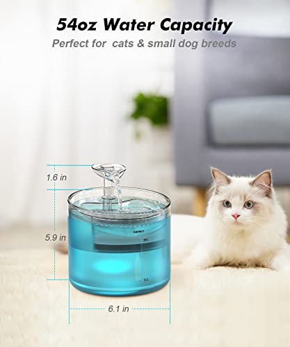 NPET WF100 Cat Water Fountain, 54oz/1.6L Automatic Pet Fountain Cat Water Dispenser with 2 Flow Modes, Light Quiet Pump for Cats