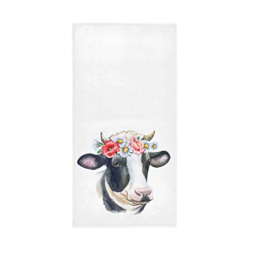 ZOEO Farmhouse Hand Towel Cow Flower Wreath Fingertip Face Towels Cotton Soft Absorbent Luxury Kitchen Dish Cloth Washcloths 30 x 15 Inch for Bathroom Guest Gym Hotel Spa Yoga Sport Home Decor