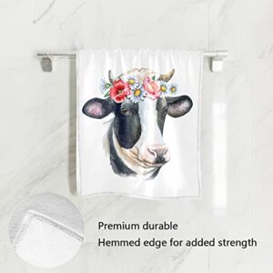 ZOEO Farmhouse Hand Towel Cow Flower Wreath Fingertip Face Towels Cotton Soft Absorbent Luxury Kitchen Dish Cloth Washcloths 30 x 15 Inch for Bathroom Guest Gym Hotel Spa Yoga Sport Home Decor