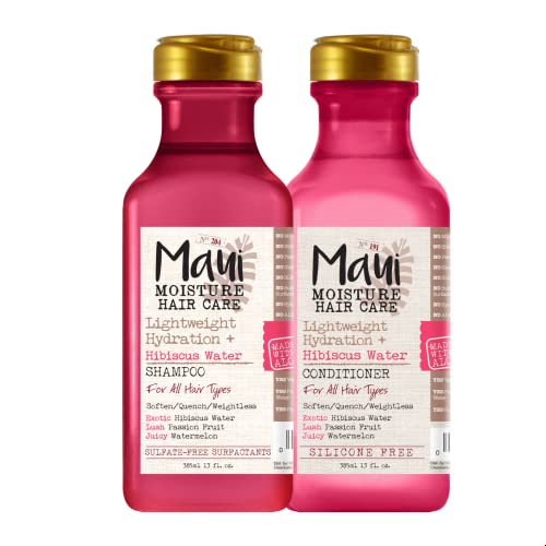 Maui Moisture Lightweight Hydration + Hibiscus Shampoo + Conditioner for Daily Moisture, No Sulfates, 13 Fl Oz