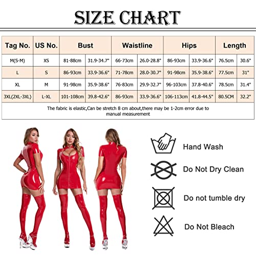 Woman Patent Leather Wet Look Hollow Cut Out Bodycon Dress Latex Zipper Nightclub Lingerie Clubwear Red, Small