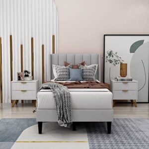 Zavoter Twin Upholstered Platform Bed Frame with Headboard, Mattress Foundation, Wood Slat Support, Quiet, no Box Spring Needed, Easy to Assemble Light Gray