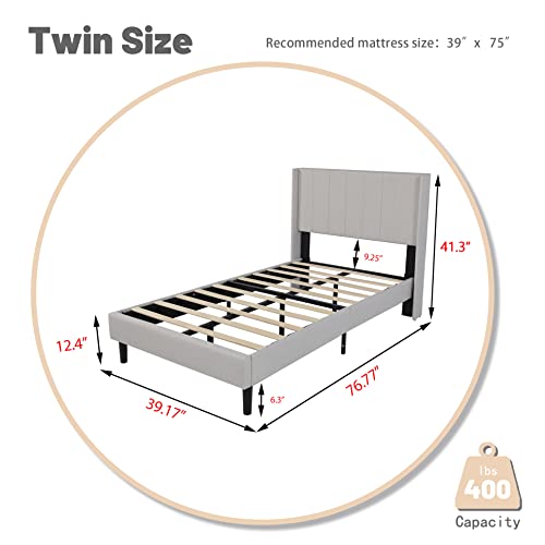 Zavoter Twin Upholstered Platform Bed Frame with Headboard, Mattress Foundation, Wood Slat Support, Quiet, no Box Spring Needed, Easy to Assemble Light Gray