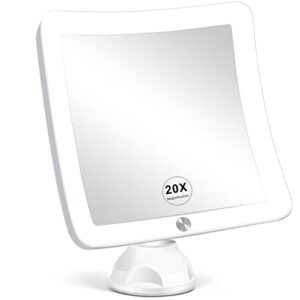 fabuday 20x magnifying mirror with led light, upgraded lighted makeup mirror with magnification, portable magnified travel mirror for bathroom, square