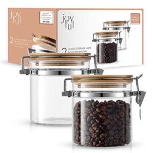 JoyJolt Glass Jars With Bamboo Lids (19 fl oz). 2PC Set of Airtight Storage Jars with Clamp Lids for Pantry Food Storage. Air Tight Sealable Glass Canisters Containers for Kitchen Organization