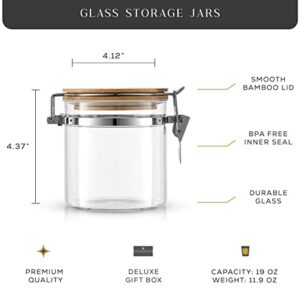 JoyJolt Glass Jars With Bamboo Lids (19 fl oz). 2PC Set of Airtight Storage Jars with Clamp Lids for Pantry Food Storage. Air Tight Sealable Glass Canisters Containers for Kitchen Organization