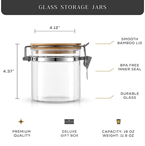 JoyJolt Glass Jars With Bamboo Lids (19 fl oz). 2PC Set of Airtight Storage Jars with Clamp Lids for Pantry Food Storage. Air Tight Sealable Glass Canisters Containers for Kitchen Organization