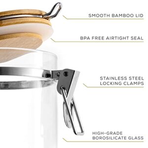 JoyJolt Glass Jars With Bamboo Lids (19 fl oz). 2PC Set of Airtight Storage Jars with Clamp Lids for Pantry Food Storage. Air Tight Sealable Glass Canisters Containers for Kitchen Organization