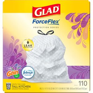 Glad ForceFlex Tall Kitchen Drawstring Trash Bags, 13 Gallon Trash Bag, Gain Lavender with Febreze Freshness, 110 Count