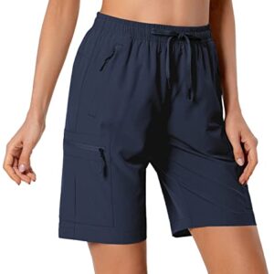 Women's Lightweight Hiking Cargo Shorts Quick Dry Athletic Shorts for Camping Travel Golf with Zipper Pockets Water Resistant Navy