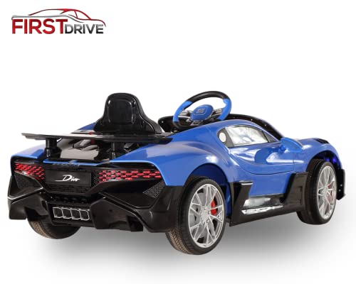 Bugatti Divo - Blue- Dual Motor Electric Power Ride On Car W/Parental Remote, MP3, Aux Cord, Bluetooth, Led Headlights, and Premium Wheels- by First Drive (Blue)