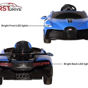 Bugatti Divo - Blue- Dual Motor Electric Power Ride On Car W/Parental Remote, MP3, Aux Cord, Bluetooth, Led Headlights, and Premium Wheels- by First Drive (Blue)