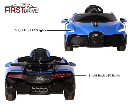 Bugatti Divo - Blue- Dual Motor Electric Power Ride On Car W/Parental Remote, MP3, Aux Cord, Bluetooth, Led Headlights, and Premium Wheels- by First Drive (Blue)